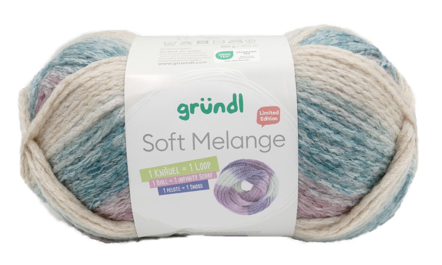 Gründl Wolle Soft Melange 1 Knäuel = 1 Loop Häkelwolle, 450,00 m (Wolle zum stricken, häkeln mit ...